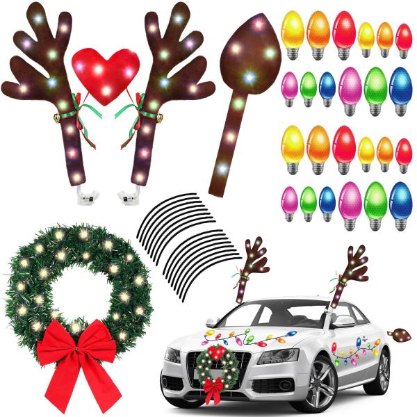 商品名: Cunno 6パック クリスマス トナカイ 角 カーキット LEDライト付き クリスマス 車 デコレーション ライトアップ クリスマス リース 反射 冷蔵庫 マグネット デカール 自動車外装アクセサリー 車用 Cunno 6 Pa...