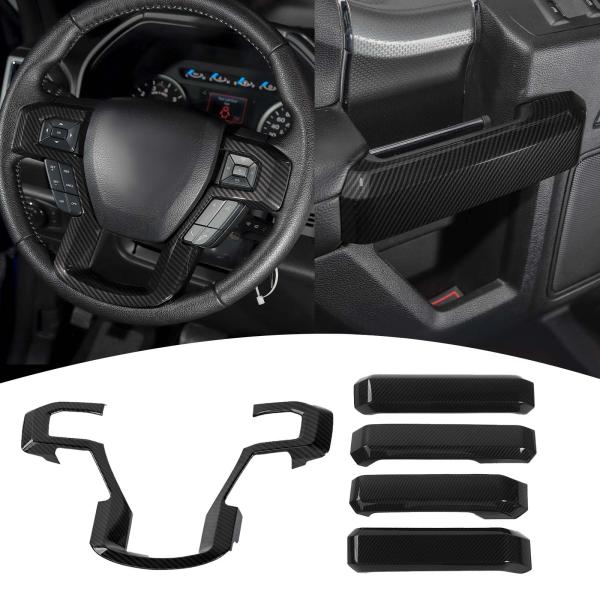 商品名:  PDKLIN for F150 Inner Door Grab Handle Trim Cover Steering Wheel Panel Trim for Ford F150 2015-2020 Carbon Fiber I...