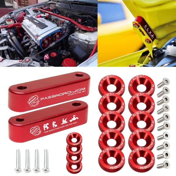 商品名: x xotic tech JDM フロントフード ベント スペース ライザー スペーサー 改造 + フェンダーバンパーワッシャー エンジン ボルトベイ ドレスアップキット アルミニウム合金ビレット Honda Civic CRX、...