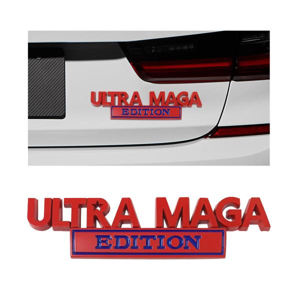 商品名: Dickno Ultra MAGAエディション カーエンブレム、3D隆起した文字のメタルフェンダーバッジステッカー、強力な接着剤、自動車のパーソナリティトランクロゴデカール、ユニバーサルカーエクステリア装飾アクセサリー(レッド&a...