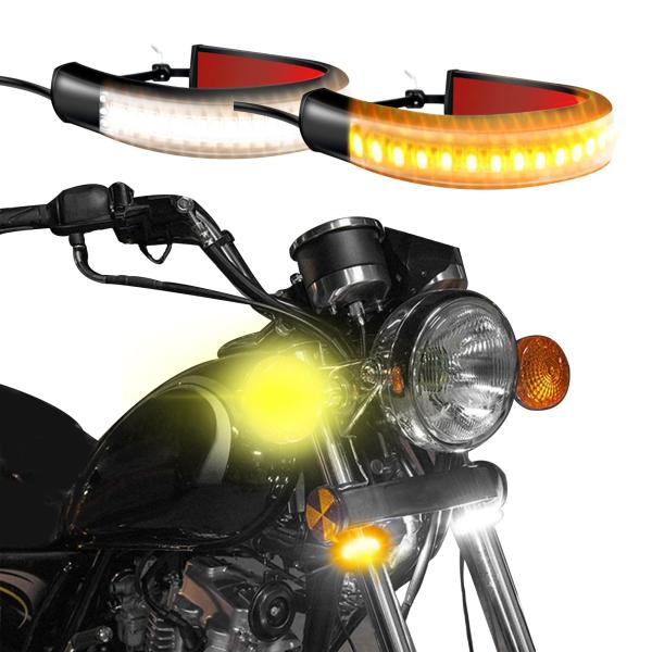 商品名:  2PCS Motorcycle LED Turn Signal Light, Flexible Switchback Dual-Color White &amp; Amber Fork Turn Signal Blinkers,...