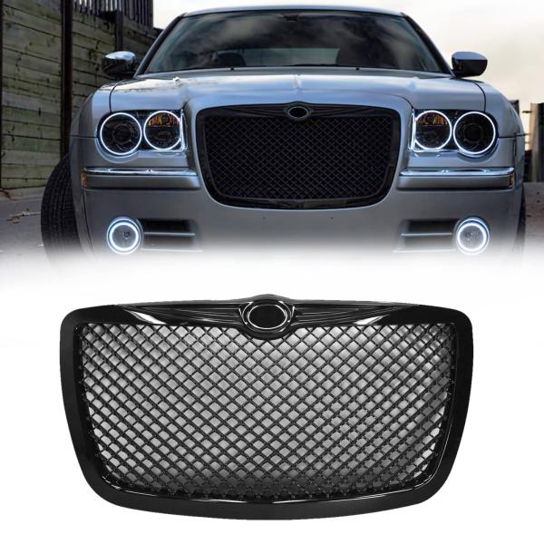 商品名: FREEMOTOR802 フロントバンパーグリル 2005-2010 Chrysler 300 300C対応 メッシュバッジレスグリル交換用ブラックABSプラスチック FREEMOTOR802 Front Bumper Grill...