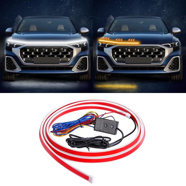 商品名:  Flexible Car Hood Light Strip, 70 Inches Dynamic LED Daytime Running Lights, White and Amber Switchback Sequential...