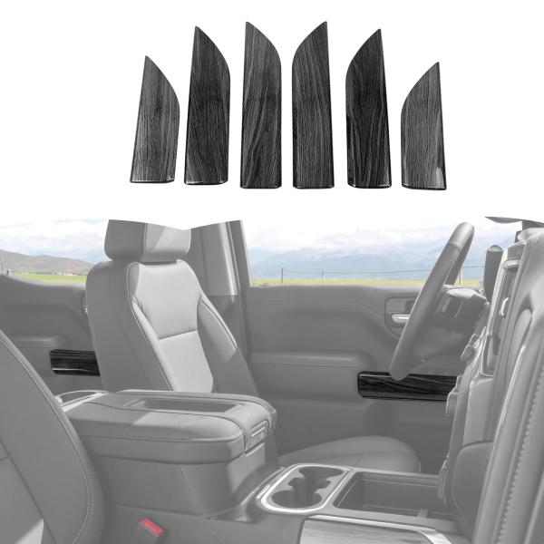 商品名: RT-TCZ インナードアハンドルパネルカバートリム ギアシフトサイドパネルトリム インテリアアクセサリー シボレーシルバラード/GMC シエラ 2019-2022、6個、ブラック木目。 Inner Door Handle Pan...