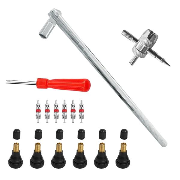 商品名: GLSOWEE タイヤバルブステムプーラーインストーラーツールキット TR412スナップインバルブステム&amp;バルブステムコア 4ウェイバルブツール シングルヘッドタイヤバルブコアリムーバーインストーラーツール (15個) G...
