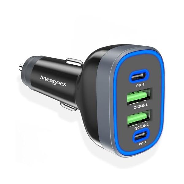 商品名:  USB C Car Charger, Meagoes 4 Ports 90W Super Fast Charging, Dual PD 45W USBC &amp; QC3.0 USB 12V Cigarette Lighter...