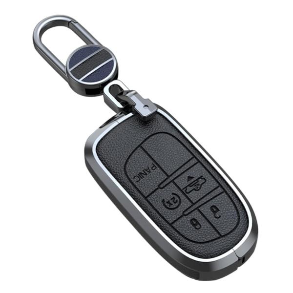 商品名: [ontto] 5ボタンキーフォブホルダー ジープグランドチェロキースマートリモートカーキー用 ダッジチャレンジャーチャージャーダートデュランゴジャージャージャーニーメタルとレザーキーケース クライスラー200 300ブラックに適...