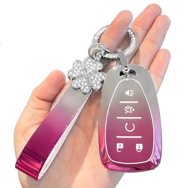 商品名:  PIFOOG Key Fob Cover for Chevy Pink Gradient TPU 5 Button Car Keys Case Shell Bling Keychain Protector for Chevrol...