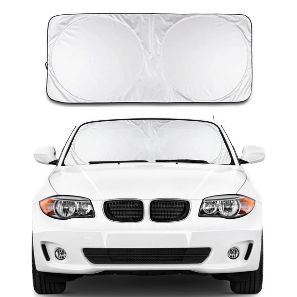商品名: UREhepo 車用フロントガラスサンシェード 収納バッグ付き 折りたたみ式サンシールド 210Tコーティング シルバークロス 反射ポリエステル 紫外線を99%ブロック ほとんどの車にフィットします インテリアアクセサリー(Mサイ...