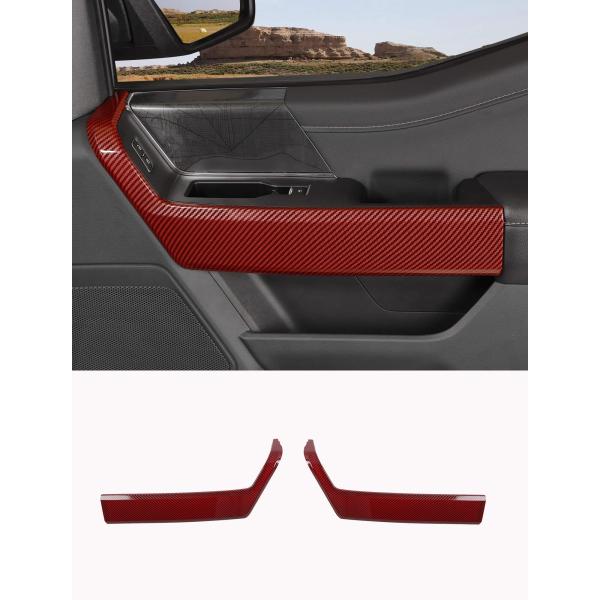 商品名:  Savadicar Red Carbon Fiber Interior Accessories - Front Door Handles Trim Cover for Ford F150 (2021-present) - Pre...
