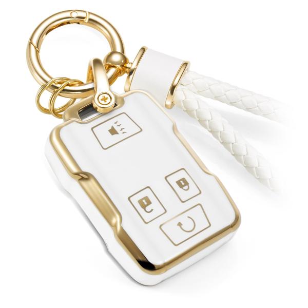 商品名: CTRINEWS GMCキーフォブカバー メタル編組ロープキーホルダー付き キャニオンシエラ1500HD ユーコンXLシボレーコロラドサバーバンタホ(4ボタン)シェル(ゴールド、B1)用アップグレードソフトケース CTRINEWS...