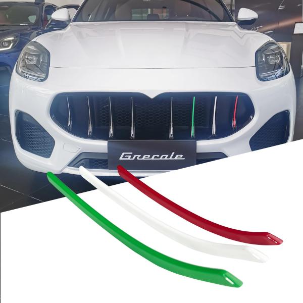 商品名: 車のフロントグリル装飾ストリップカバー、イタリア国旗3色フロントグリルメッシュ装飾ストリップカバー、Maserati Grecale 2022 2023と互換性があります(グリーン、ホワイト、レッド3枚) Car front gr...