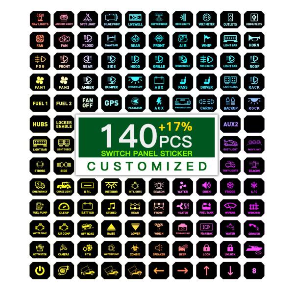 商品名: スイッチパネルステッカー140枚 スイッチラベルキット HulkGoo 8/12ギャングスイッチパネル用 電気パネルラベル 車のダッシュボード RV ボート トラック 車両 船舶用 2セット 140PCS Switch Panel...