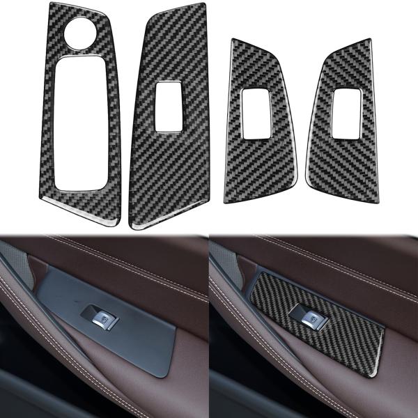 商品名: オートドアガラスリフティングコントロールパネルウィンドウ電源スイッチ4個プレミアムステッカーリアル品質カーボンファイバーインテリアトリムBMW 5シリーズG30 G38 530i 540i 2017-2023アクセサリーブラック-...