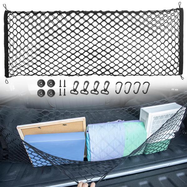 商品名: RED WOLF トラック荷台カーゴネット ピックアップトラック用 高弾性 車 後部トランクカーゴストレージネット 51インチ x 18インチ 封筒スタイル トラックメッシュカーゴネット シボレーシルバラード GMC シエラ フォ...