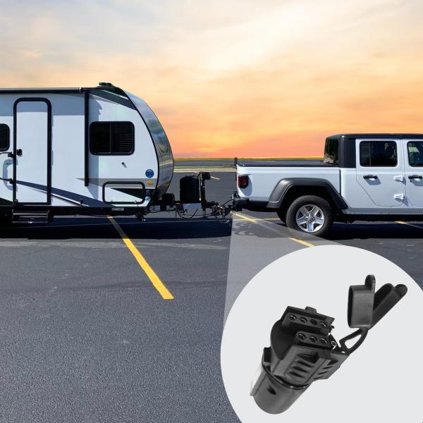 商品名: RGOAANC トレーラーライトアダプター、7ピンラウンドから4ピンと5ピンフラットブレードトレーラーアダプター、トレーラープラグアダプター2イン1デザイン、車外装アクセサリーメストレーラーコネクタープラグ トレーラーボート用 R...