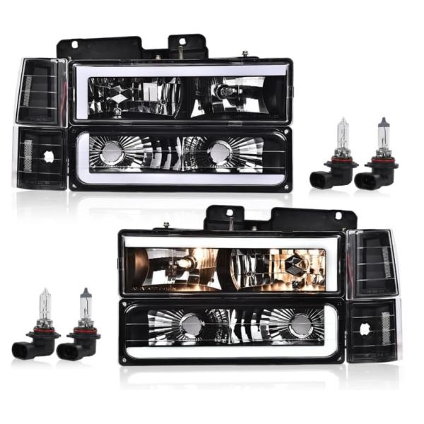 商品名:  PIT66 LED Strip Headlights Assembly Front Headlamp w/Bulb Compatible with Chevy GMC C1500 K1500 1994-1999/Fit Chev...