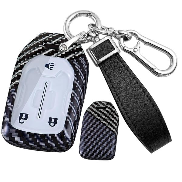 商品名: ontto 3ボタンカーボンパターンキーフォブカバーシェルホルダースマートリモートカーキーケース GMC Yukon Sierra Acadia Terrain用、ライトPCキープロテクター シボレーシルバラードと互換性があり、ブ...
