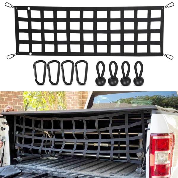 商品名: フルサイズのトラック用高耐久テールゲートネット。 Tailgate Net for Trucks, UV-Resistant Polyester Adjustable Tailgate Cargo Net for Pick Up ...