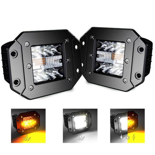 商品名: ASLONG 2個 5インチ LED フラッシュマウントポッド 6モード アンバー/ホワイト フラッシングストロボフォグライト オフロード バックアップライト リバースライト グリルマウントライト スイッチ配線ハーネス付き トラッ...