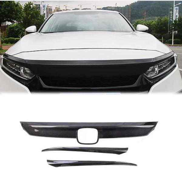 商品名: Hyorabyn カーボンファイバーカラーフロントグリル&amp;まぶたカバーセット Honda Accord 第10世代 2018 2019 2020 リップバンパーアッパーグリルモールディングトリムに対応 Hyorabyn C...