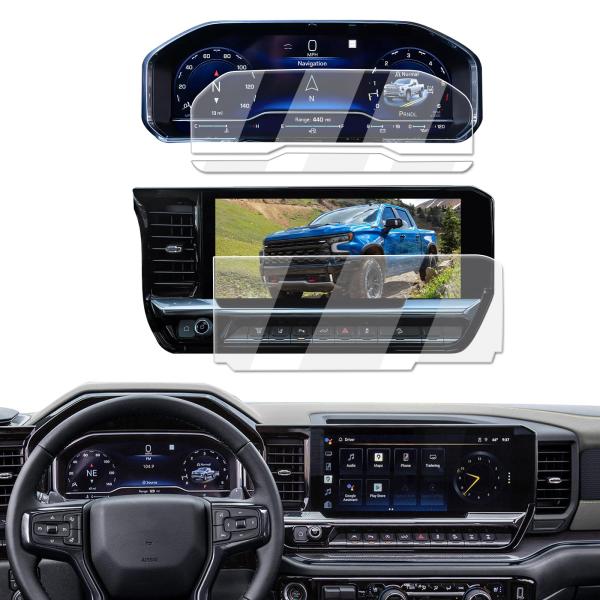 商品名: ECOZEN スクリーンプロテクター 3枚 2022-2024 シボレー シルバラード 1500&amp;GMC シエラ 1500 12.3インチダッシュ+ 13.4インチナビ強化ガラススクリーンプロテクター シエラ 2500HD...