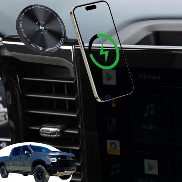 商品名:  wincar for 2025 Chevy Silverado Phone Mount GMC Sierra Phone Mount Magnetic 15W Fast Wireless Charger for Chevy Si...