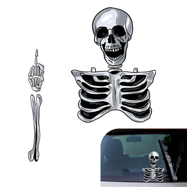商品名: Sodcay カーワイパーステッカー1枚 28.04cm x 22.04cm スカルボディ + 24.54cm x 5.52cm スケルトンアーム 防水カーデカール、環境に優しいノンマーキングフラットウォールステッカー、車用ユニバ...