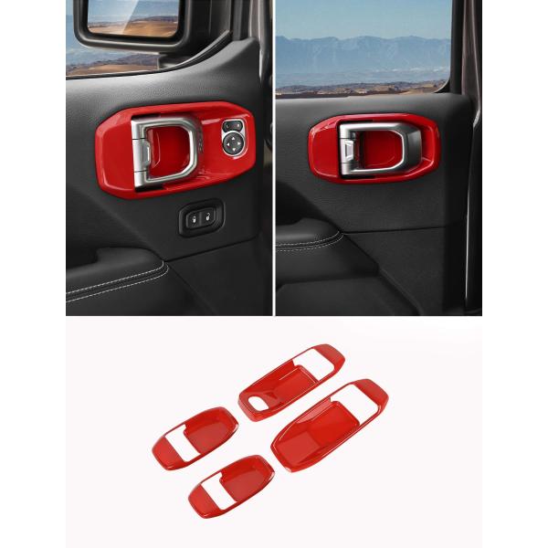 商品名: Savadicar レッドインテリアアクセサリー - ドアインナーハンドルトリムセット 2018年-現在のジープラングラーJL JLU 4XE &amp; グラディエーターJT用 - ソリッドカラーのインテリア装飾アップグレードオ...