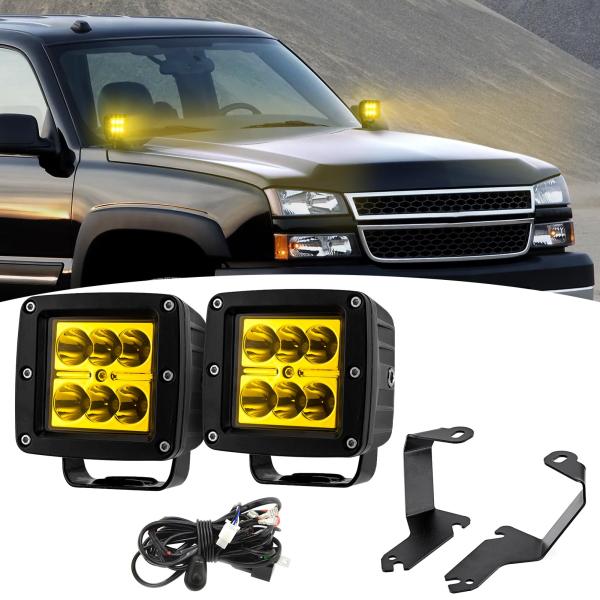 商品名:  Wsays 2PCS LED Amber Light Pods &amp; Ditch Hood Hinge LED Pod Mount Bracket w/Wiring Kit Compatible with Chevrole...