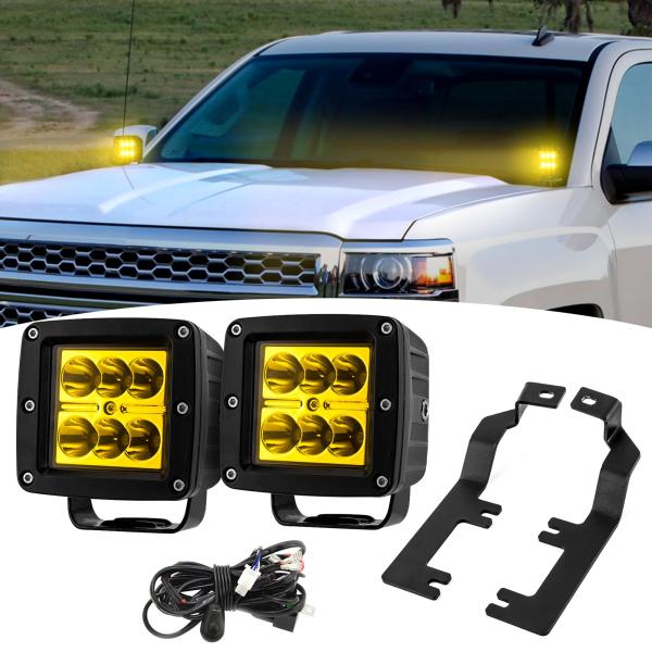 商品名:  Wsays 2PCS LED Amber Light Pods &amp; Ditch Hood Hinge LED Pod Mount Bracket w/Wiring Kit Compatible with Chevy Si...