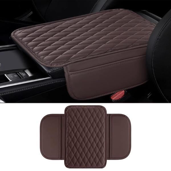 商品名: qboonpt アームレストカバーパッド 車用 PUレザー センターコンソールカバー サイド収納バッグ付き ユニバーサル快適アームレスト収納ボックス インテリアアクセサリー ほとんどの車のセンターコンソール用 (ダークブラウン) ...