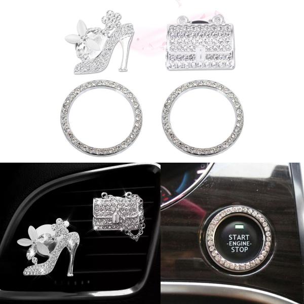 商品名:  x xotic tech 4Pack Crystal High Heel Shoe &amp; Bag Car Air Vent Clip + Rhinestone Engine Start Stop Bling Ring Co...