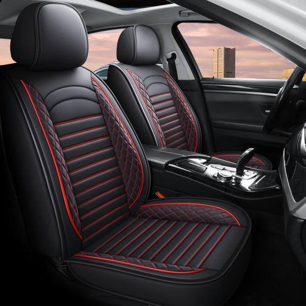 商品名:  Priprilod Car Seat Covers Full Set, Waterproof Black Leather with red Stitching Seat Covers Protector Universal fo...