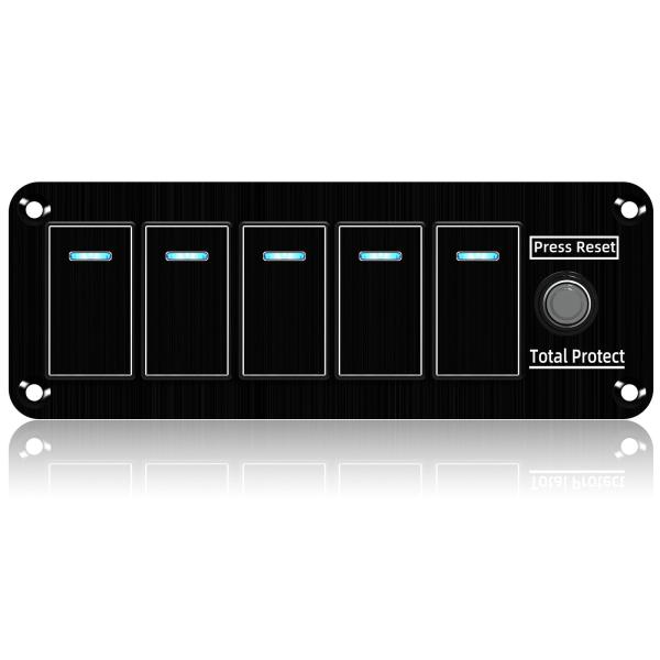 商品名: GGTA ブレーカー ボート ロッカー スイッチパネル DC12-24V アルミニウム マリンスイッチパネル 防水 6ギャング ブルー ライトオン/オフ トグルスイッチ サーキットブレーカー付き 30A 車 RVトラック (5スイ...