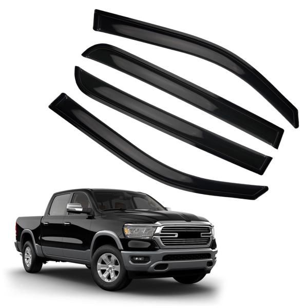 商品名: PLDDE スモークティントウィンドウバイザー 4個 2019-2024 Ram 1500 新ボディクルーキャブ フルサイズドア4個 フロント+リアサンレインガードベント外側マウントテープオンスタイルアクリル4個セット PLDDE...