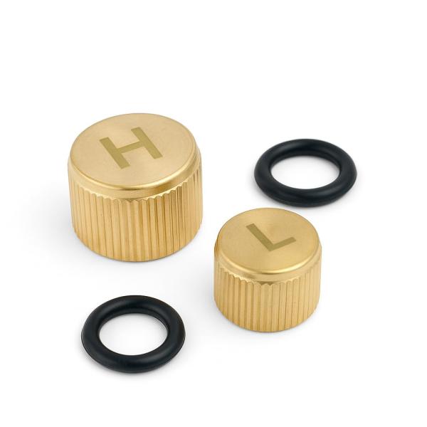 商品名: ACシステム充電ポートキャップ、LとHマーク、2個セット、真鍮 “AC Valve Caps R-134a ? Heavy Duty Brass Replacement Caps for older Vehicles? 1994?...