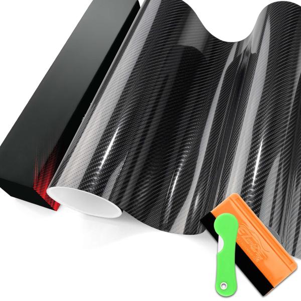 商品名: PET 7D カーボンファイバー ブラック 高光沢ビニールラップ 自動車ステッカー デカール フィルムシート ペイントのような 気泡なし エアリリーステクノロジー ツールセット付き 1フィートx5フィート PET 7D Carbo...