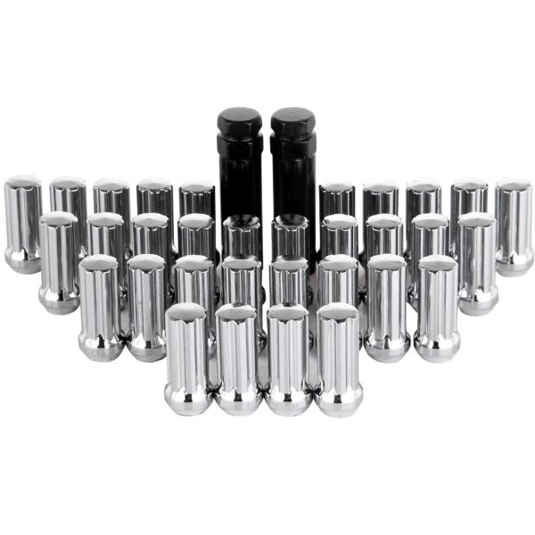 商品名:  Set of 32 Silver Chrome Spline Wheel Lug Nuts + 2 Keys for Cadillac for Chevy for Chrysler for Ford for GMC for Ho...