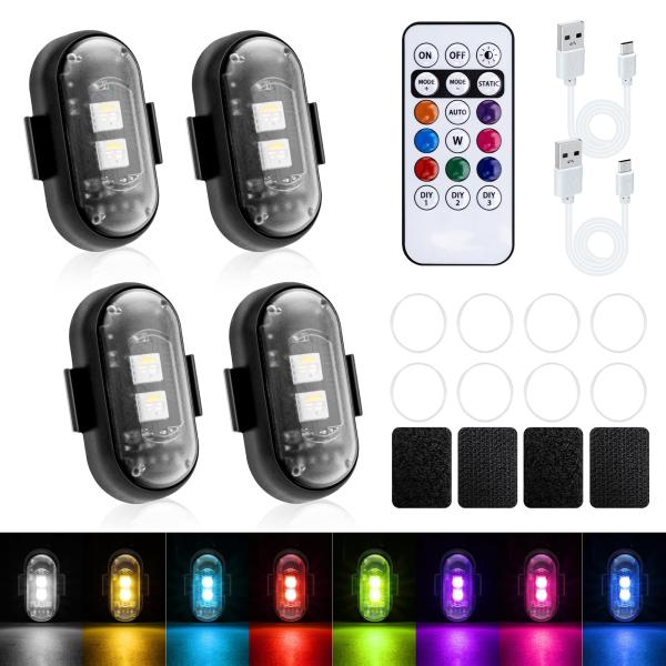 商品名:  Mcbazel 4 Pcs Wireless Rechargeable Magnetic LED Strobe Lights, 8-Colors USB Waterproof Anti-Collision LED Car Fla...