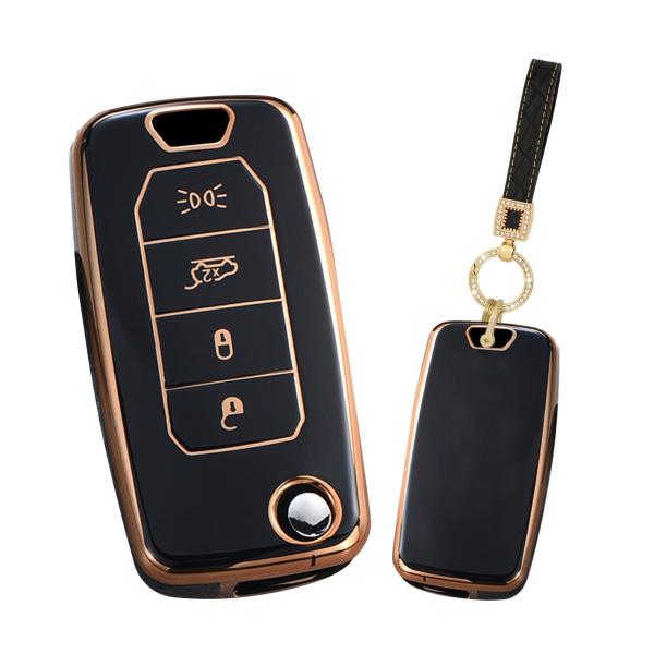 商品名: TECART TPUキーフォブカバー Jeep Renegade 2015-2020用 フリップリモートカーキーケース キーバッグ キーホルダー付き ブラック TECART TPU Key Fob Cover Fit for Je...