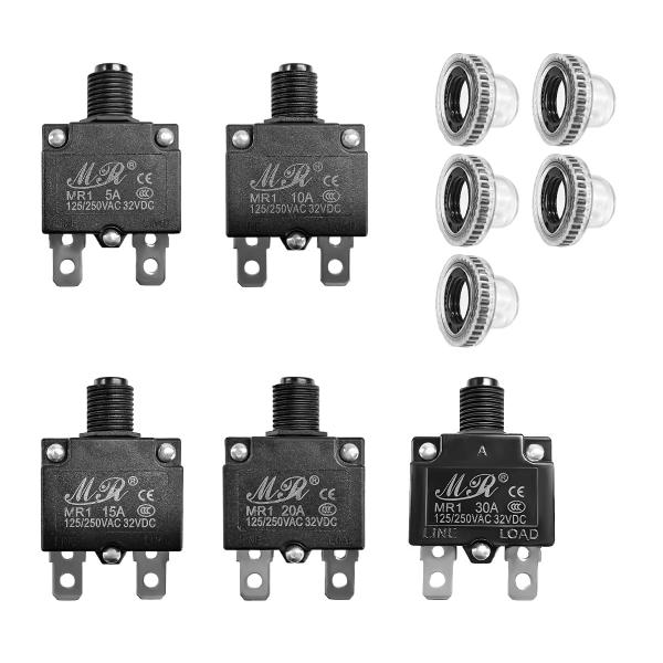 商品名: DXNQ サーマルサーキットブレーカー、125/250V AC 32V DCサーキットブレーカー、手動リセットプッシュボタン付き、過負荷プロテクタースイッチ、防水カバー付き、自動車、カーアクセサリー DXNQ 5 PCS Ther...