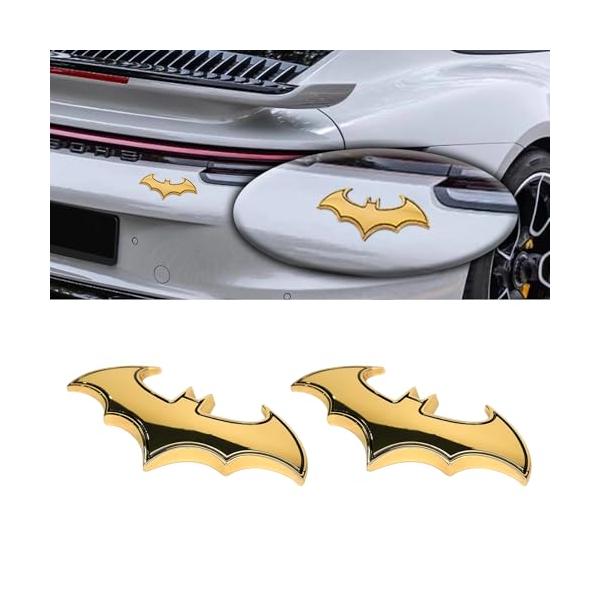 商品名: QBOONPT 2個 カーバットステッカー 3Dバッジ バットステッカー メタルエンブレムステッカー 接着剤付きバンパーステッカー ユニバーサルカーエクステリアデカール 装飾アクセサリー 車 SUV トラック用 (ゴールド) QB...