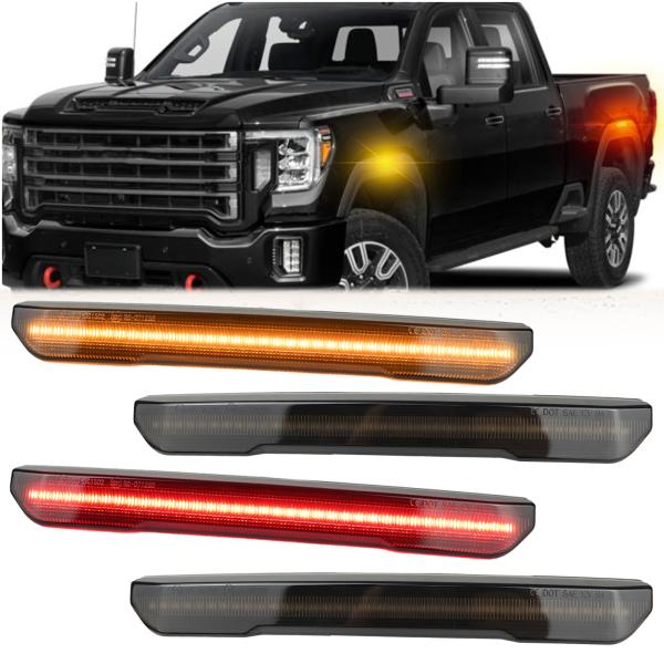 商品名:  KEEGTBOX Smoked LED Side Marker Lights Kit (4-Piece) ? Compatible with 2020-2024 GMC Sierra 2500HD/3500HD ? Amber ...