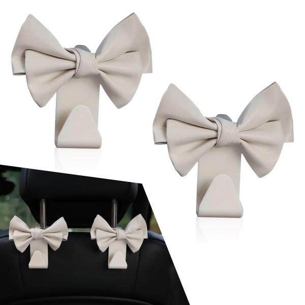 商品名: getfay 2個 車用ハンドバッグフック 車のフック用 車のバックシートヘッドレストフック クリエイティブボウスタイリング ABS装飾財布収納フック 多機能隠し非破壊取り付け金具 (ホワイト) getfay 2 Pack Car...