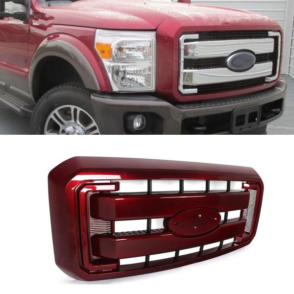 商品名: SAIQINGSP ルビーレッドメタリックグリル フロントバンパーアッパーグリル 2011-2016 F250 F350 F450 F550 XLに対応 スーパーデューティー フロントバンパー グリル アセンブリガード BC3Z8...