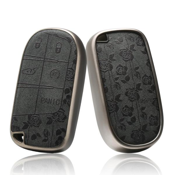 商品名: EnerCharge Jeepキーフォブカバー、TPUとレザーキーフォブカバー、ダッジに最適、ジープグランドチェロキーレネゲードコンパス3、4、5ボタン用キーカバーケース(ブラックローズ) EnerCharge for Jeep ...