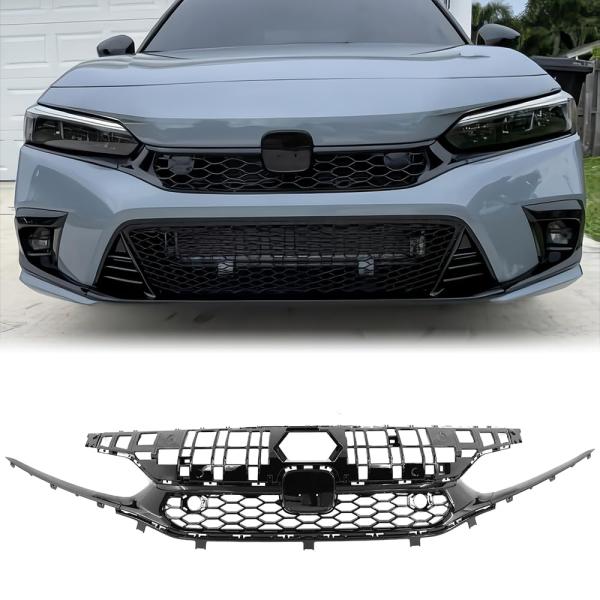 商品名: MODILOVERグリル、2022-2024 ホンダ シビック セダン 4ドア、ABSプラスチックタイプRスタイルフロントバンパーアッパーグリルグリッド交換用ガード、グロスブラック MODILOVER Grille, Compat...