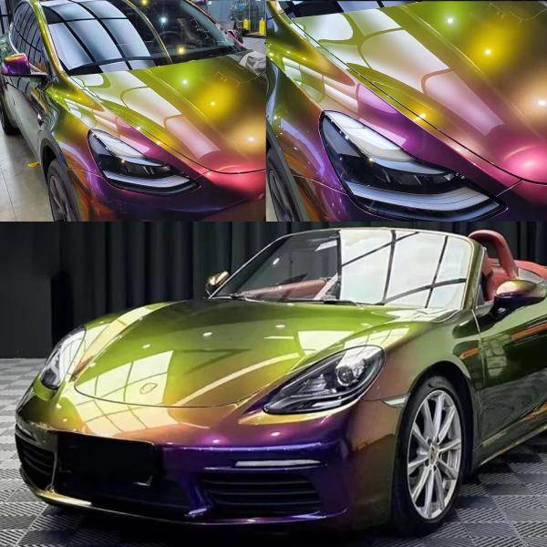 商品名:  ASENDIWAY Green Chameleon Fiber Vinyl Wrap, High Gloss Car Wrap Roll Auto DIY Decal Sticker Film Sheet Air Release...