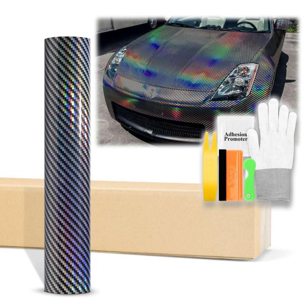 商品名:  20"x60" (1.6FTx5FT) Holographic 2D Carbon Fiber Silver Rainbow Neo Chrome Gloss Vinyl Wrap Auto Car Sticker Decal ...